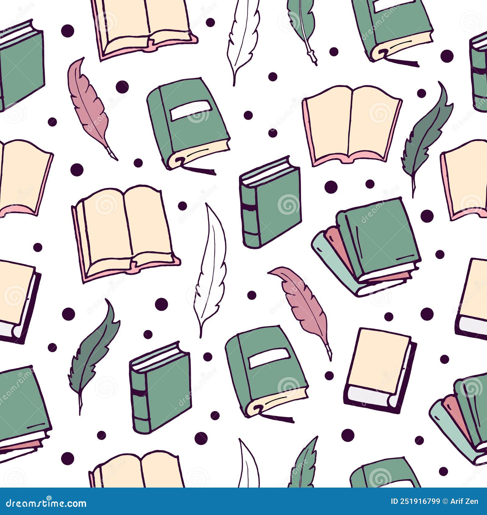 Set of Book with Quill Pen. Old Book and Pen. Hand Drawn Vector ...