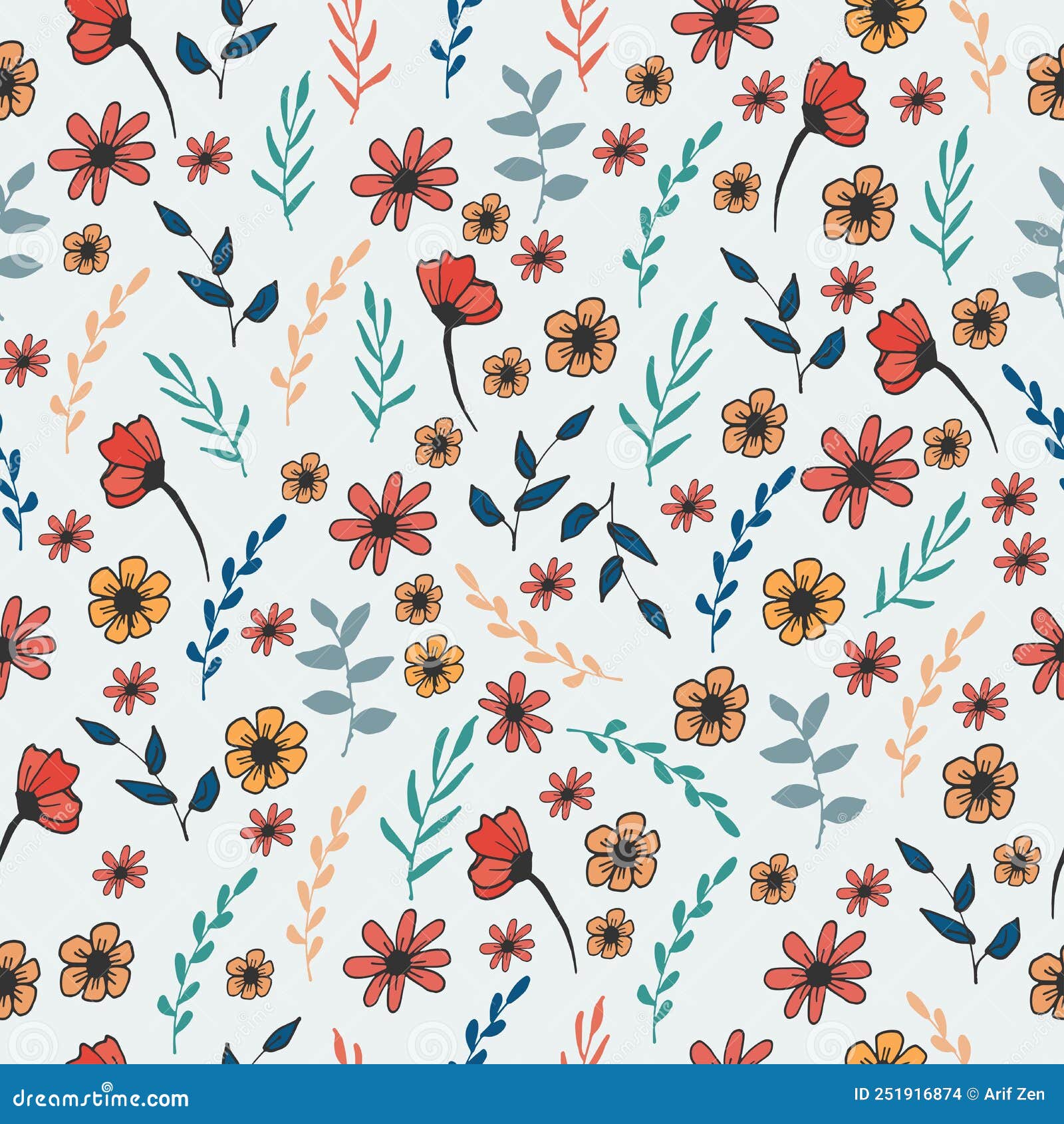 Seamless Pattern with Beautiful Flower with Leaf Illustration on White ...