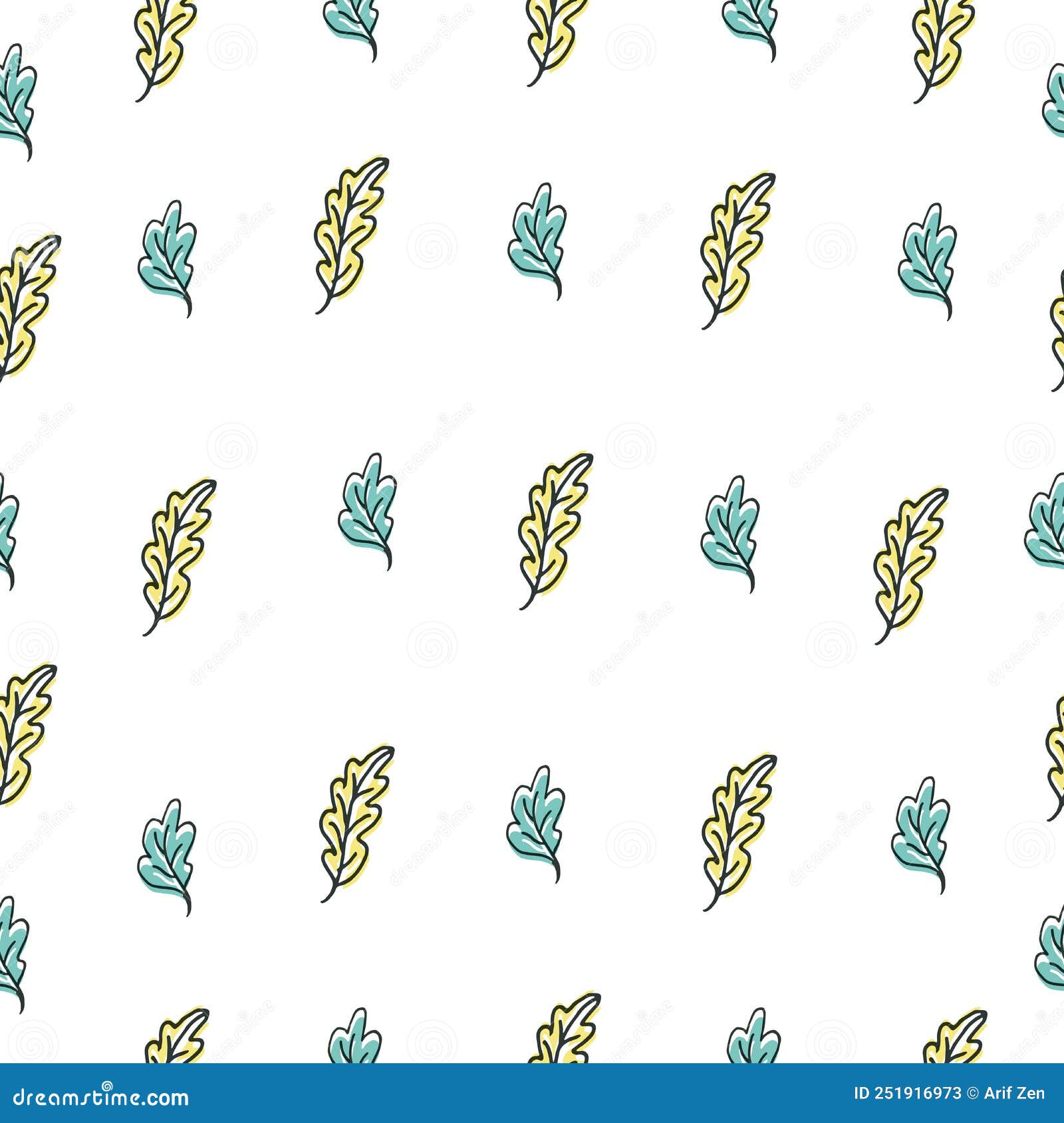Blue and Yellow Leaves Illustration on White Background. Hand Drawn ...