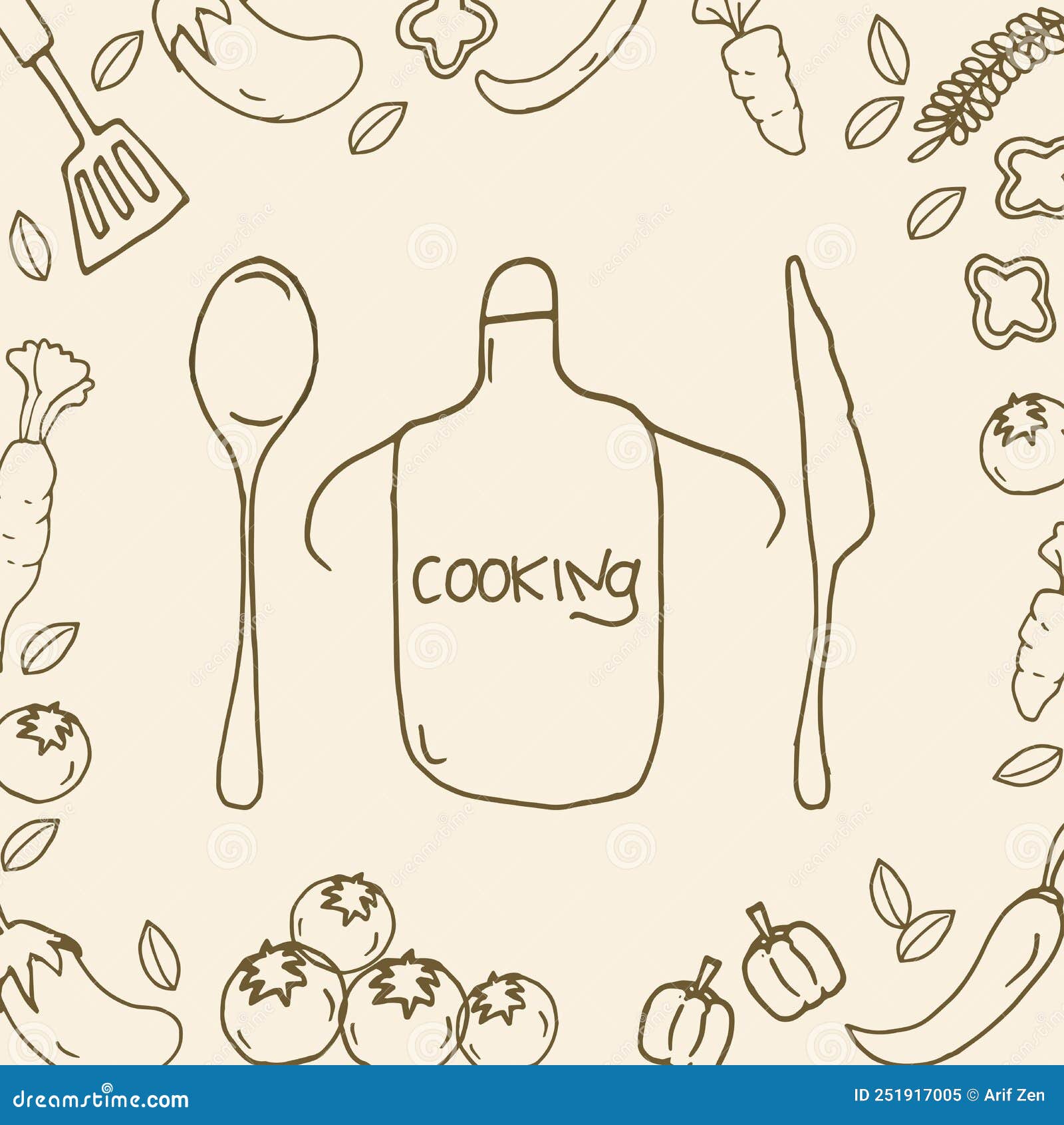 Cooking-hand Drawn Lettering with Apron, Spoon, Knife, Spatula and ...