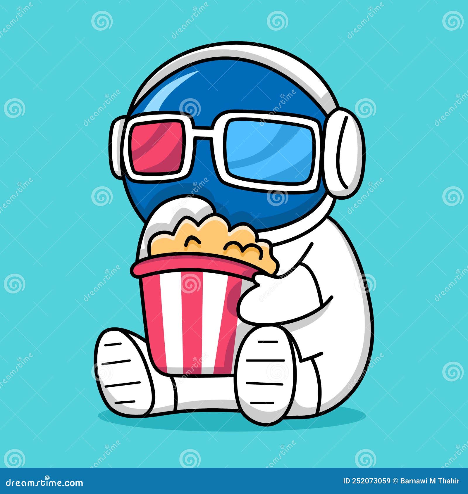 Cute Astronaut Eating Popcorn Cartoon Stock Vector - Illustration of ...