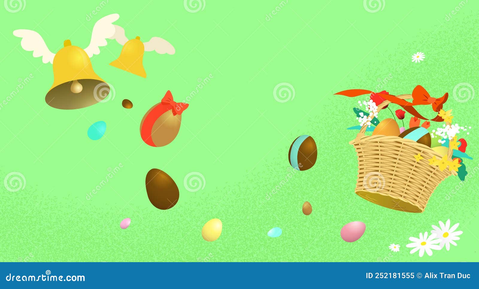Easter Bells with a Basket of Chocolate Eggs Stock Vector ...