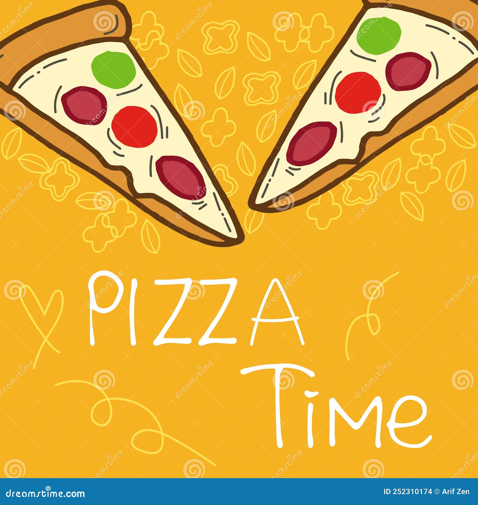Pizza Time-hand Drawn Lettering with Two Pizza Slices, Paprika and ...