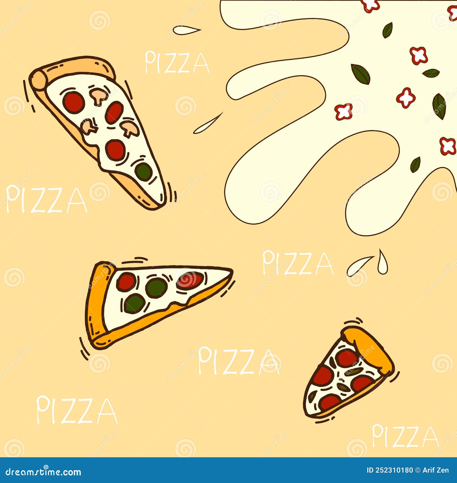 Set Of Three Pizza Posters White Outline Captions Vegetarian Meat ...