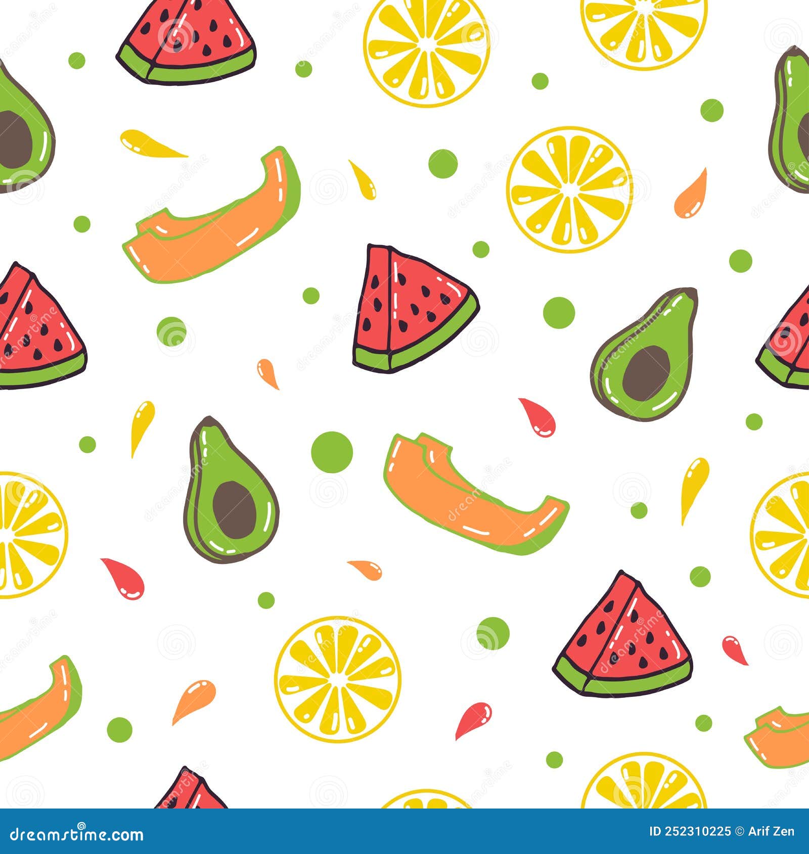 Seamless Pattern With Set Of Tropical Fruit Icon On White Background ...