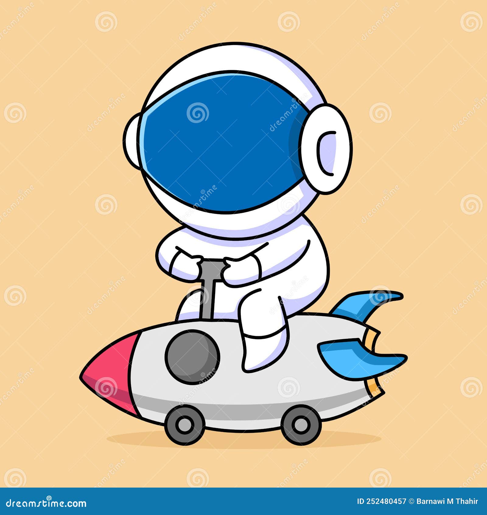 Cute Astronaut Riding Spaceship Cartoon Design Stock Vector ...