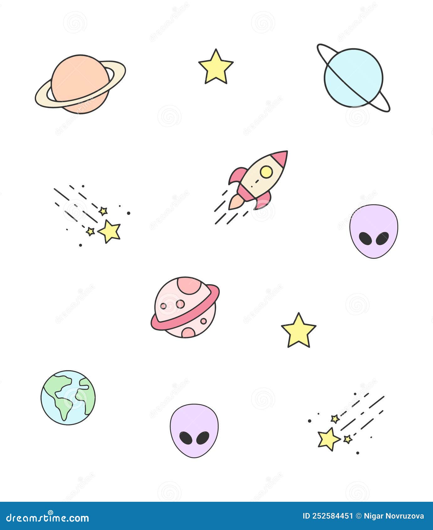 Cute Planets and Stars Vector Illustration. Stock Vector - Illustration ...