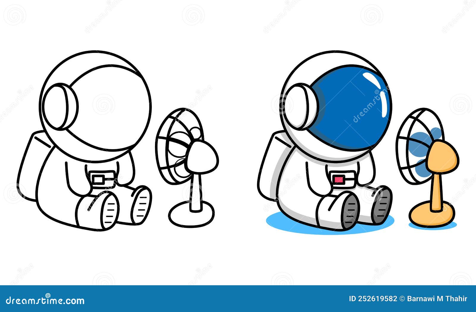 Cute Astronaut with Fan Coloring Page for Kids Stock Vector ...