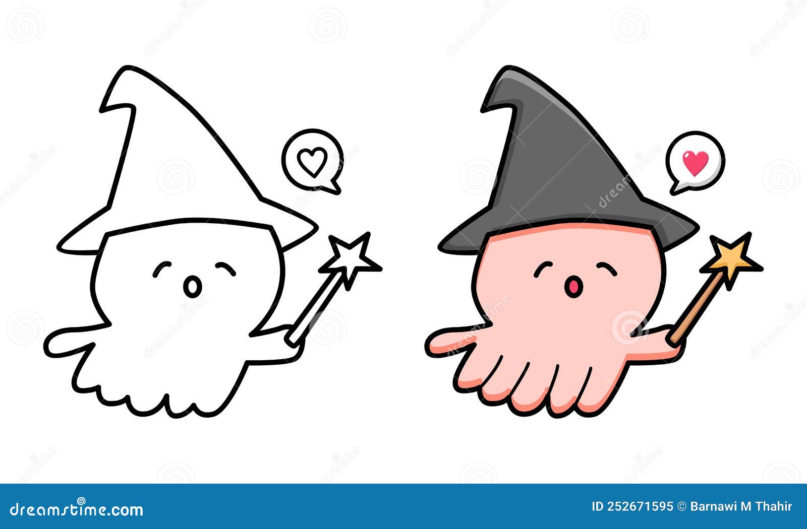 Cute Witch Octopus Coloring Page For Kids Cartoon Vector ...