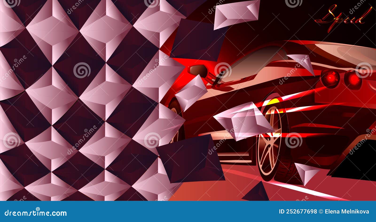 Abstract Illustration of Car Racing with a Car and a Racing Flag Stock ...