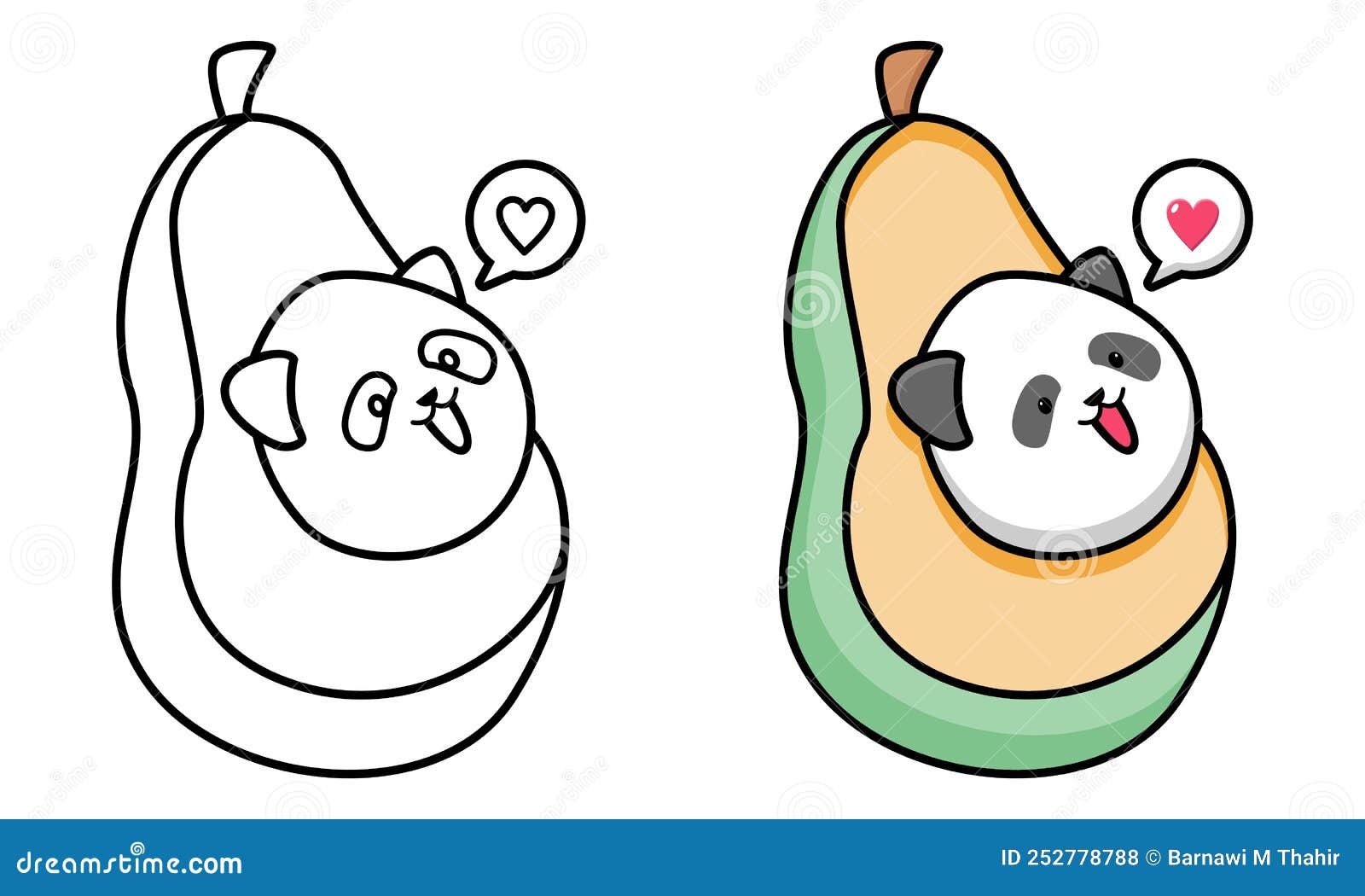 Cute Panda with Avocado Coloring Page for Kids Stock Vector ...