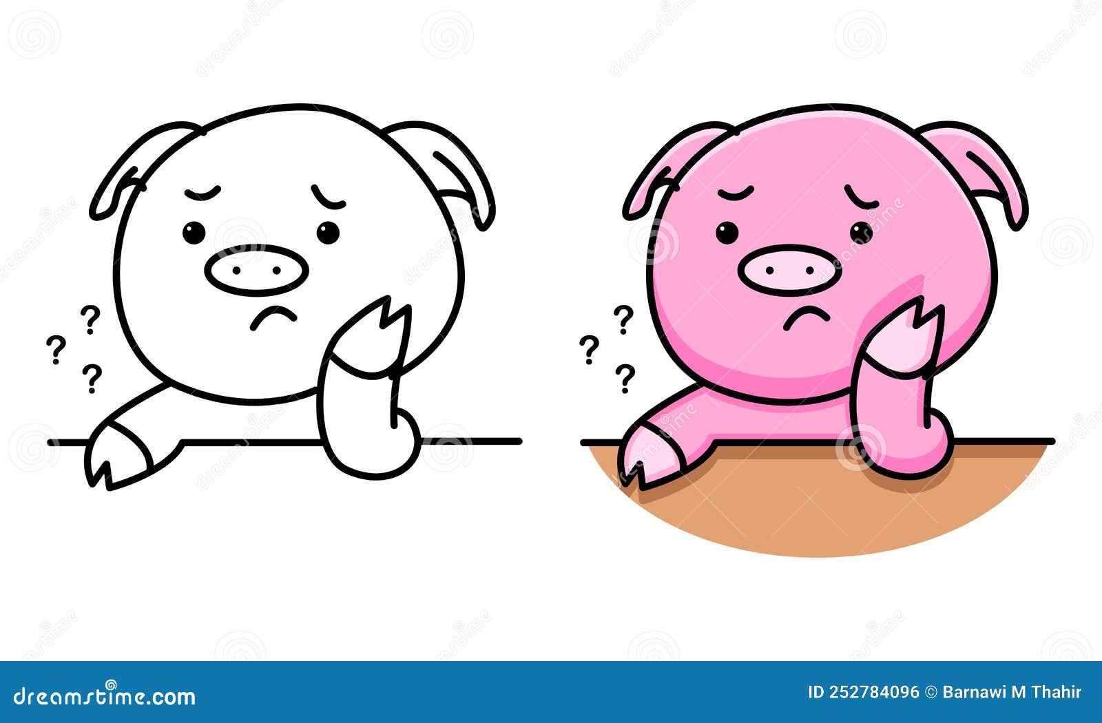 Cute Pig Confused Coloring Page for Kids Stock Vector - Illustration of ...