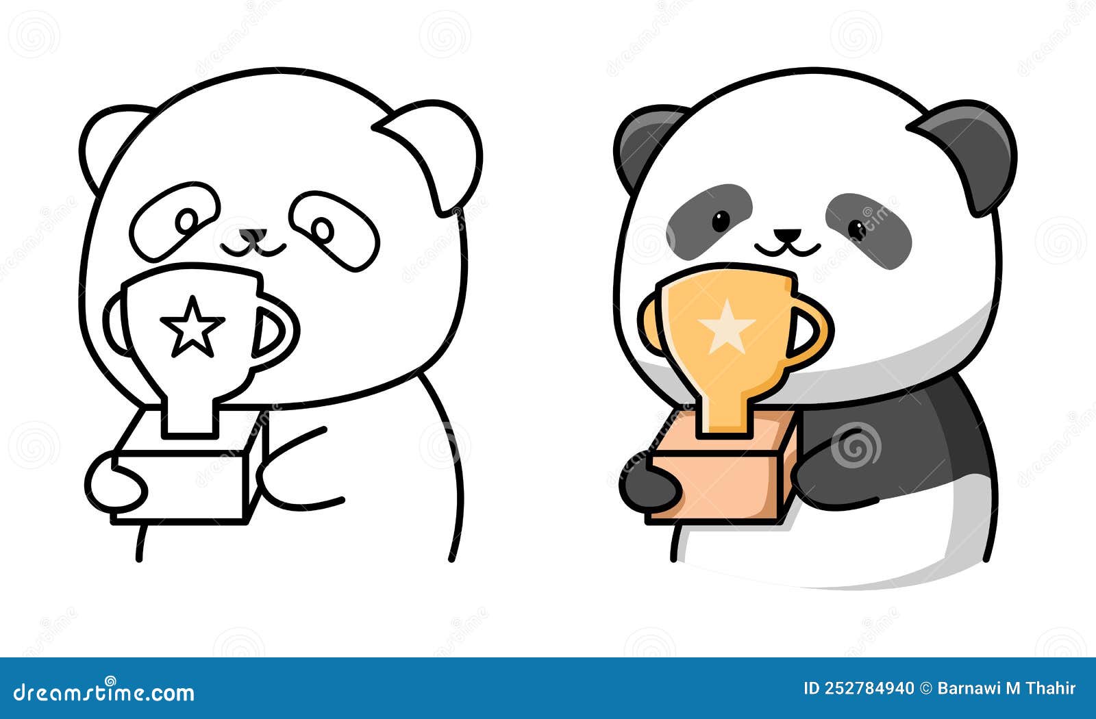 Cute Panda Holding Trophy Coloring Page for Kids Stock Vector ...