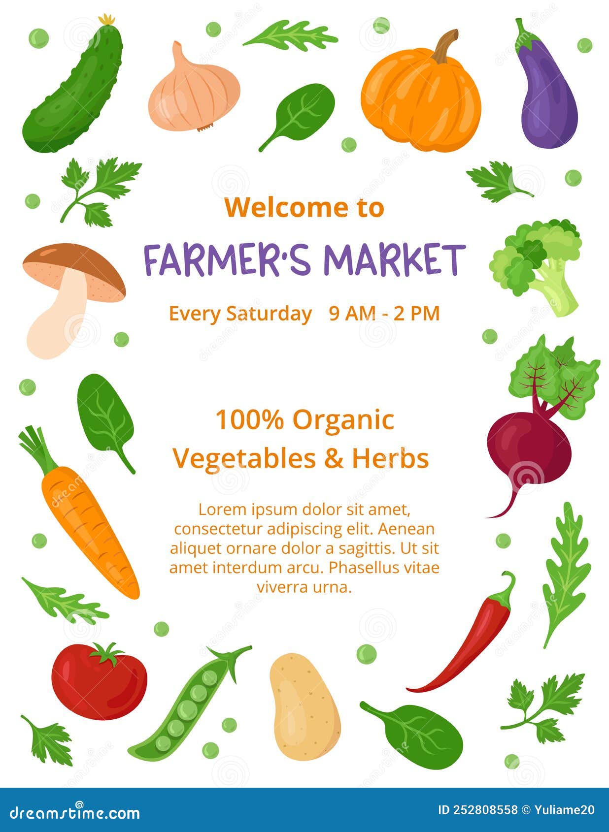 Farmers Market Poster Design with Various Fresh Local Vegetables and ...