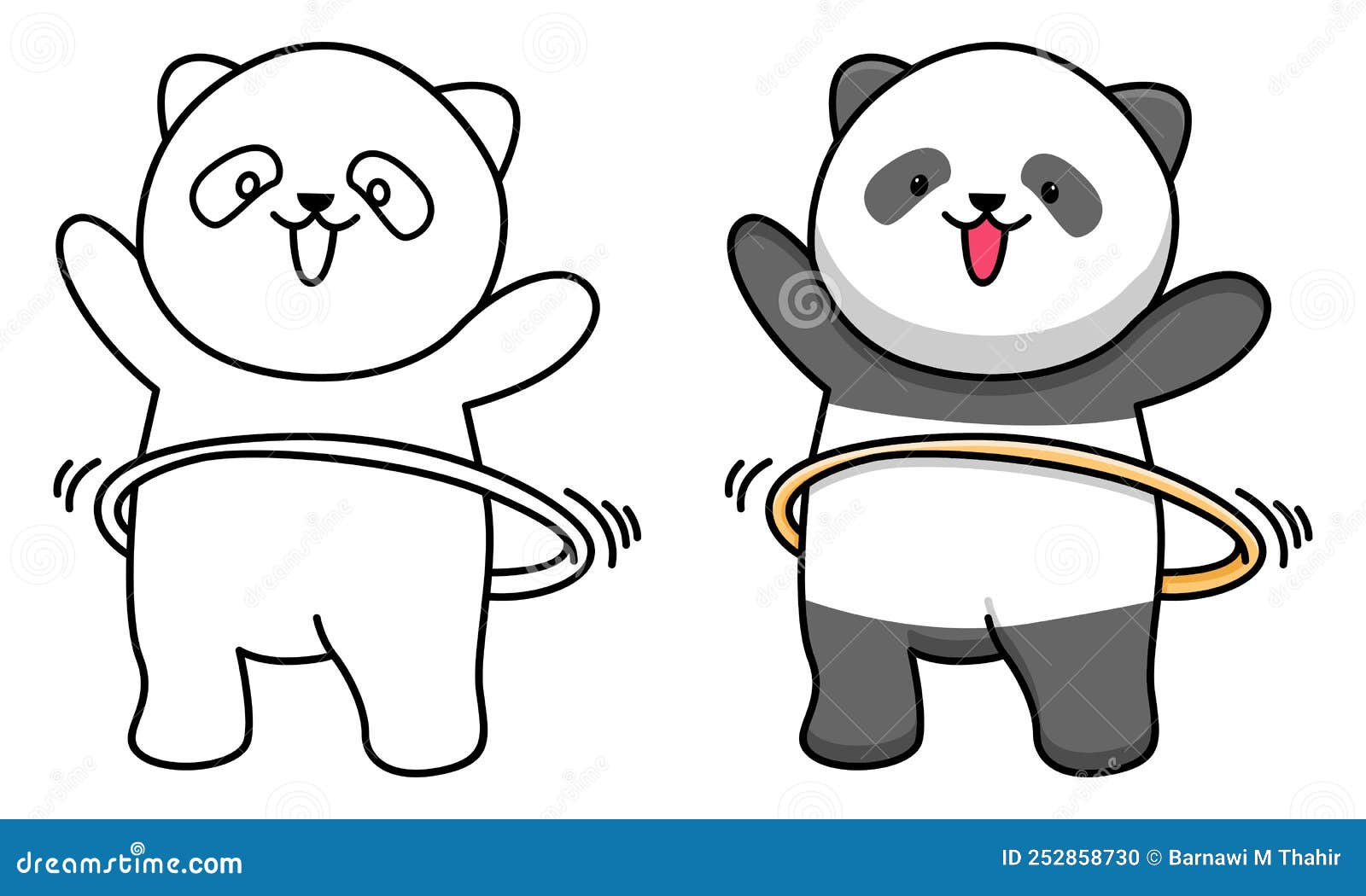 Cute Panda Playing Hula Hoop Coloring Page for Kids Stock Vector ...