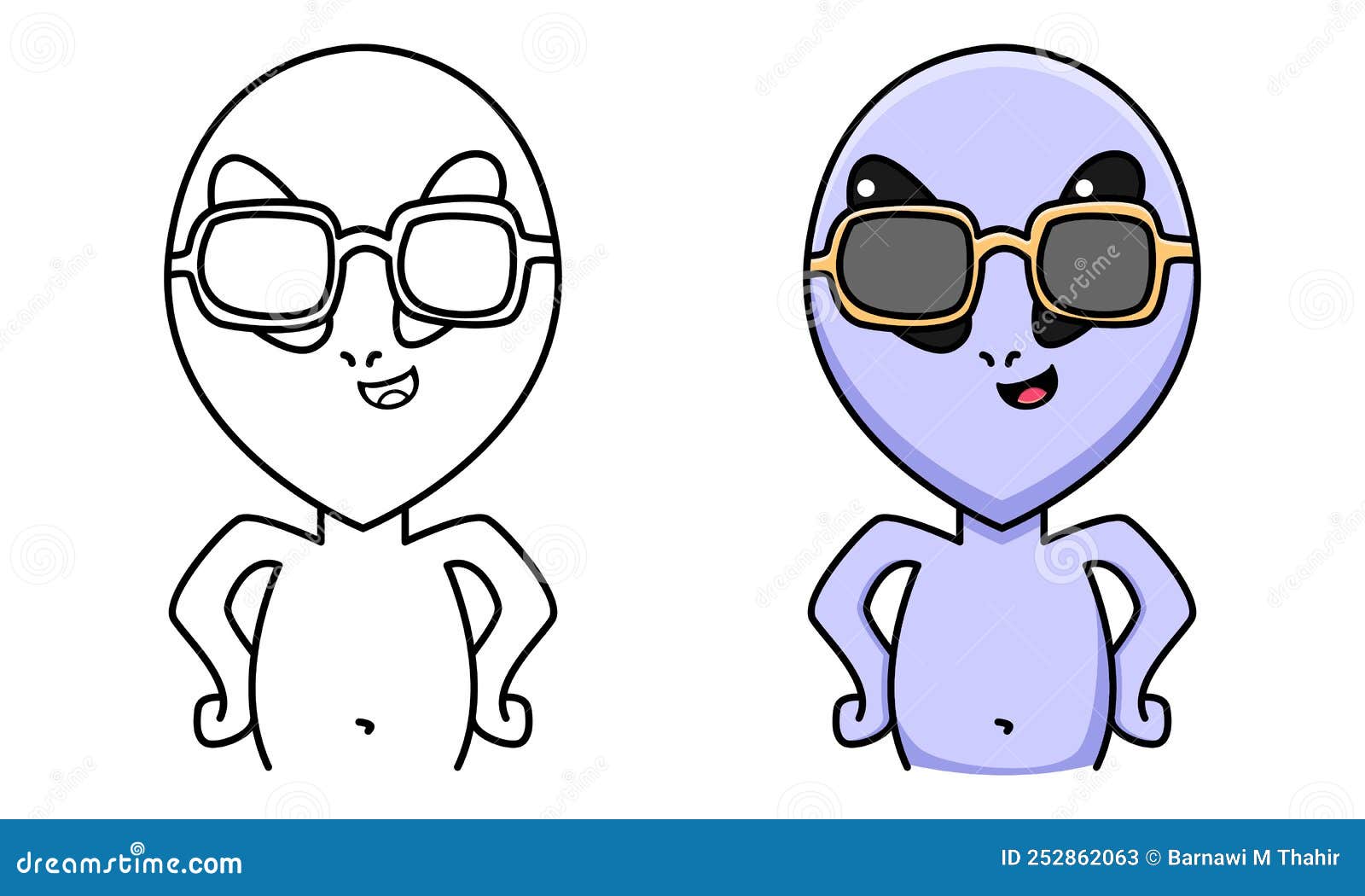 Cute Alien with Sunglasses Coloring Page for Kids Stock Vector ...