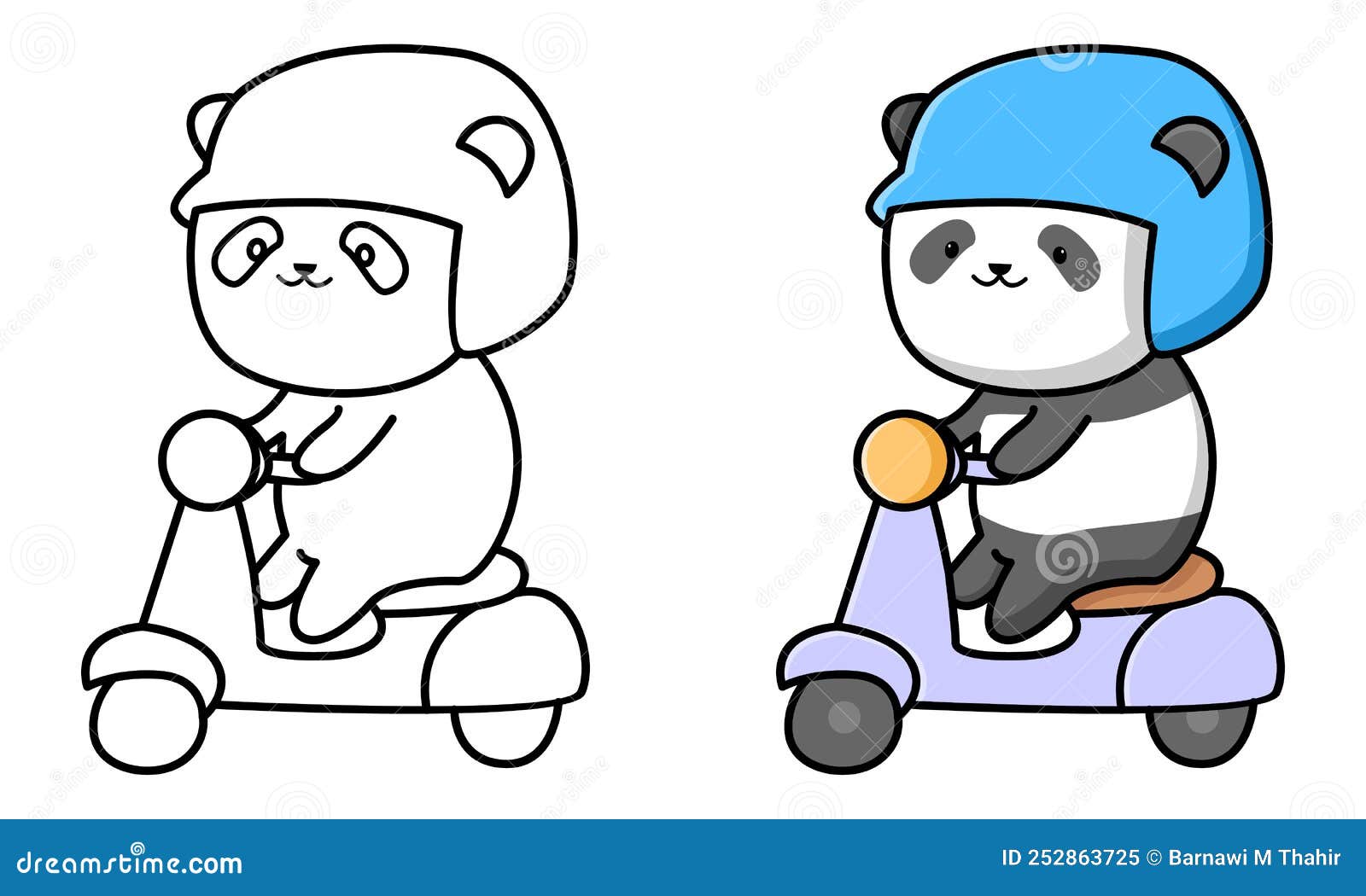 Cute Panda Riding Scooter Coloring Page for Kids Stock Vector ...