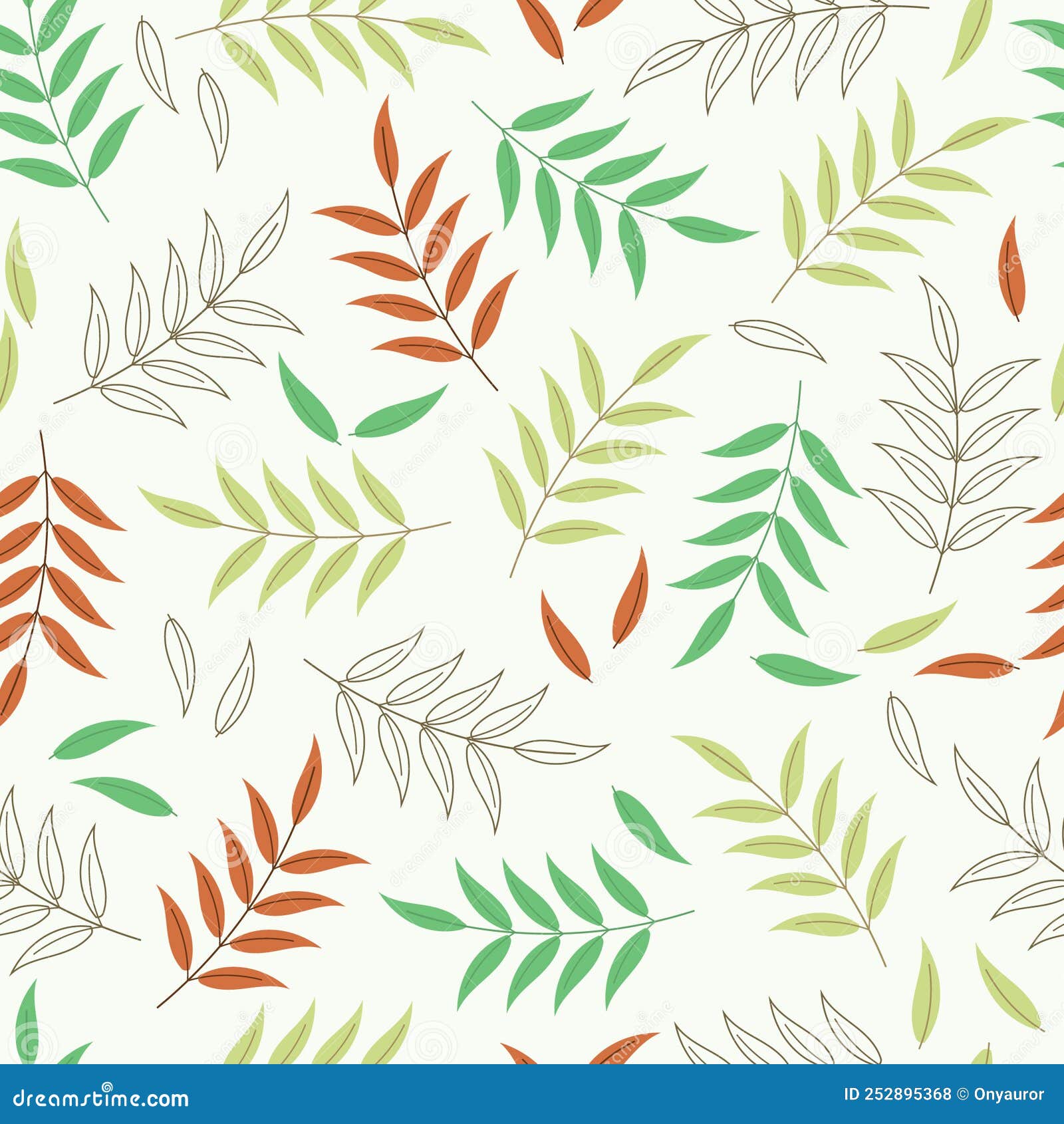 Seamless Pattern of Identical Colorful Leaves. Flat Design Hand Drawn ...