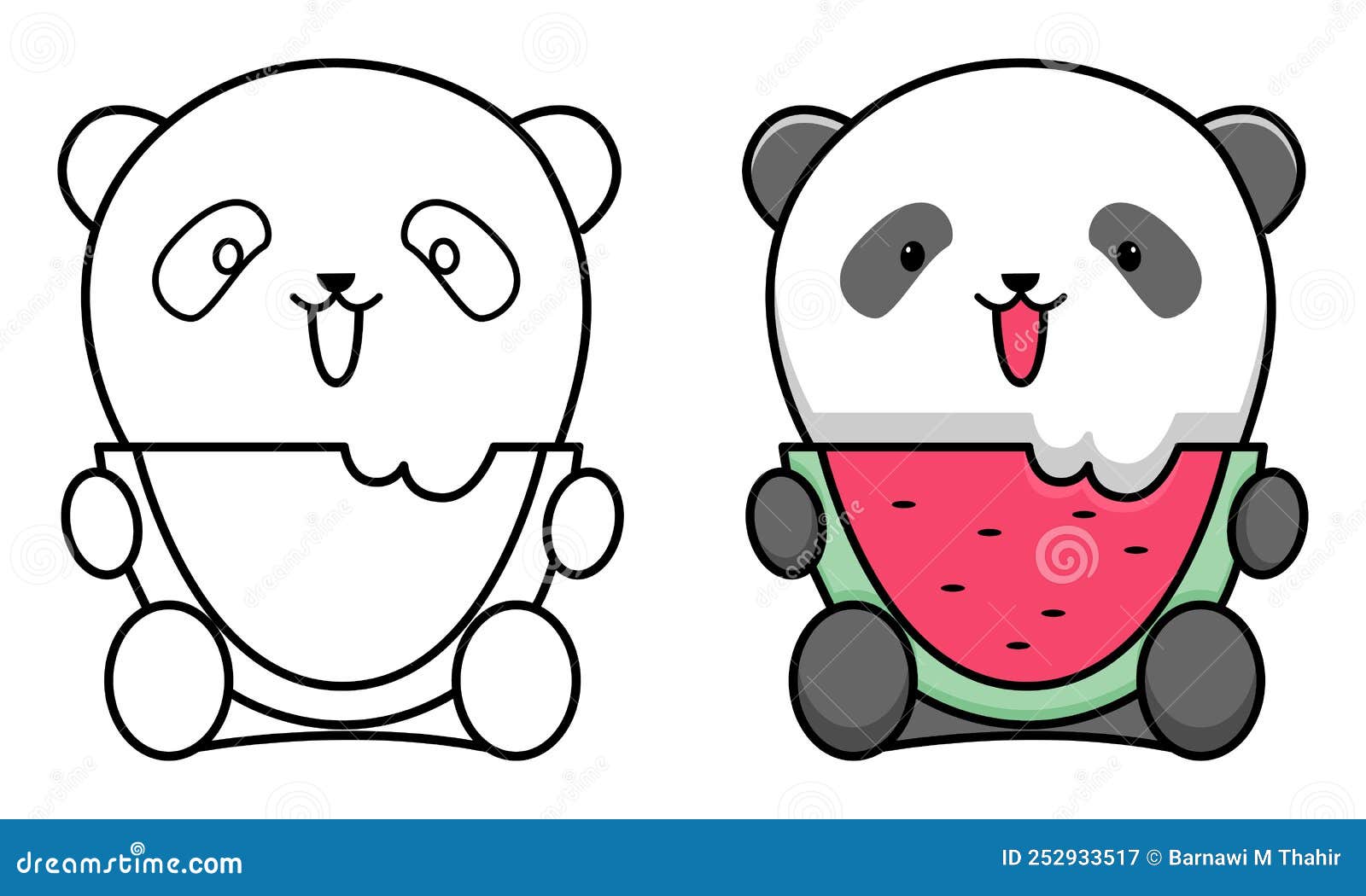 Cute Panda Eating Watermelon Coloring Page For Kids Cartoon Vector ...