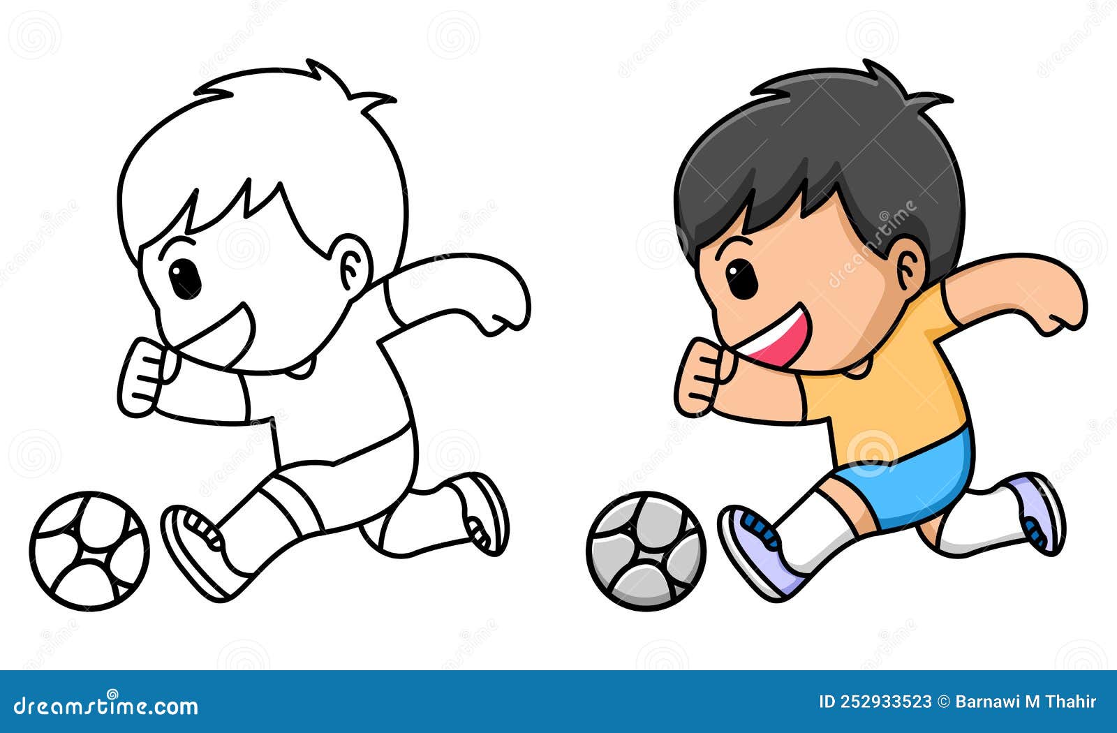 Cute Boy Playing Soccer Coloring Page for Kids Stock Vector ...