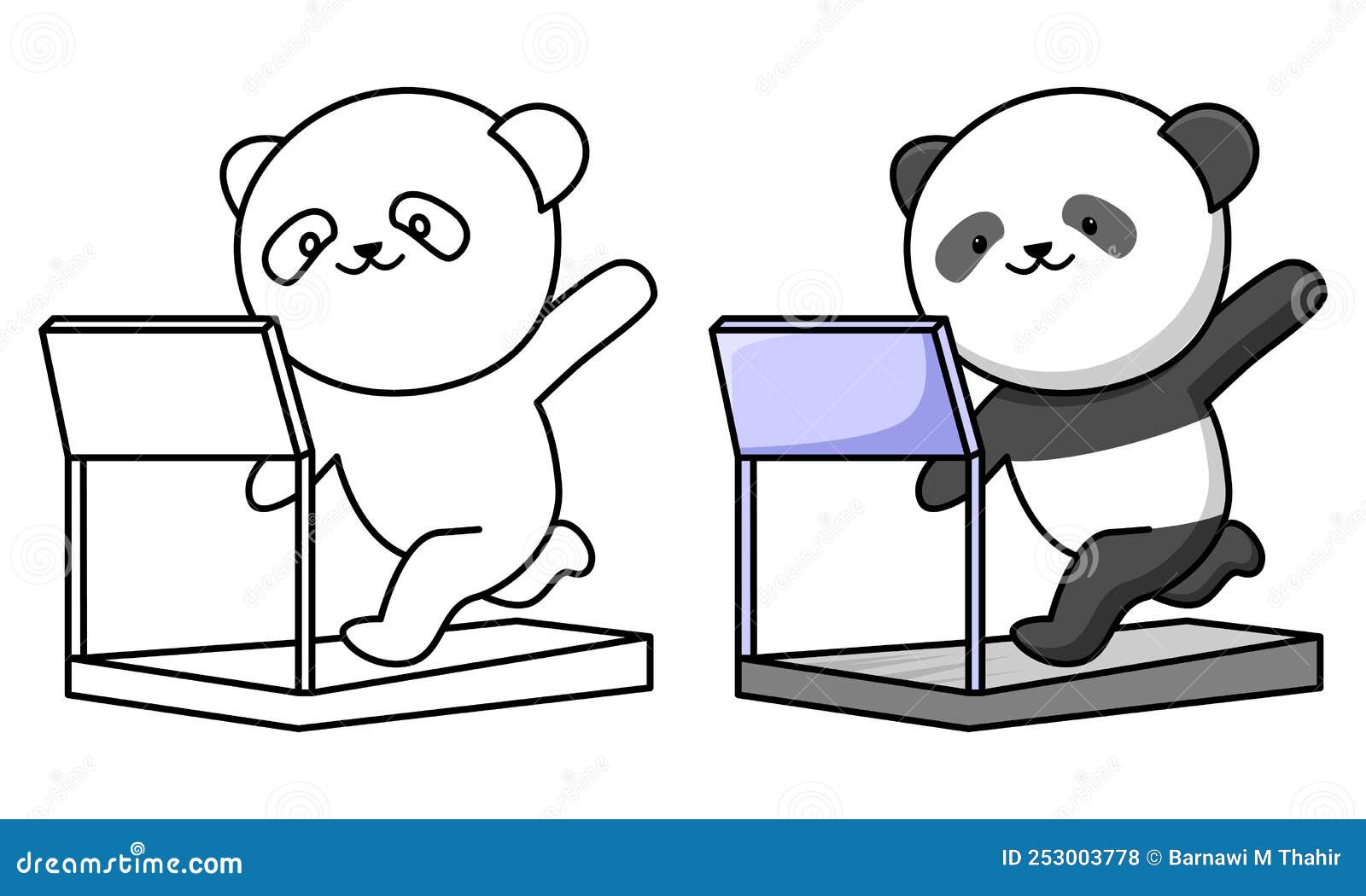 Cute Panda Running on Treadmill Coloring Page for Kids Stock Vector ...
