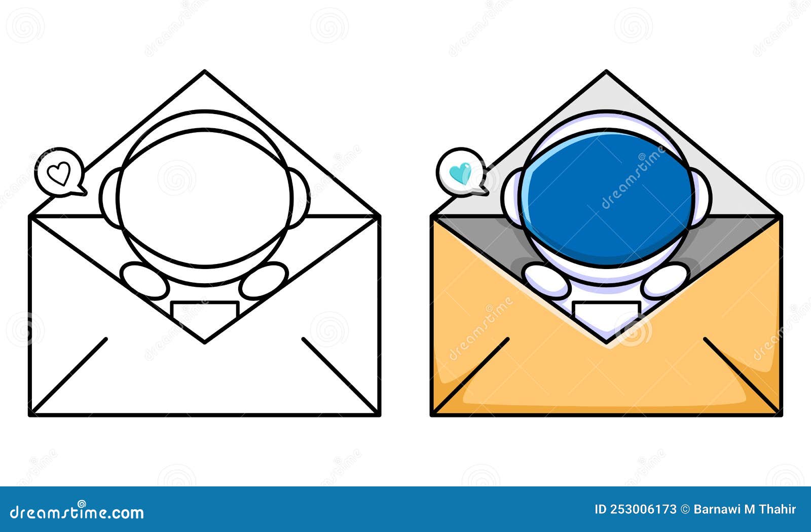 Cute Astronaut in Email Coloring Page for Kids Stock Vector ...