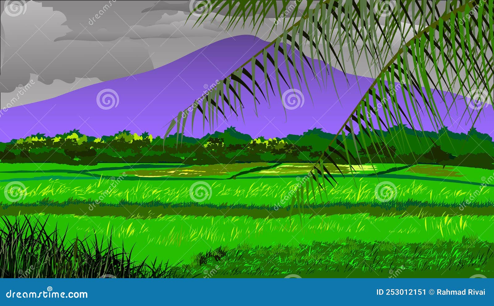 One day at a rice field stock illustration. Illustration of colour ...