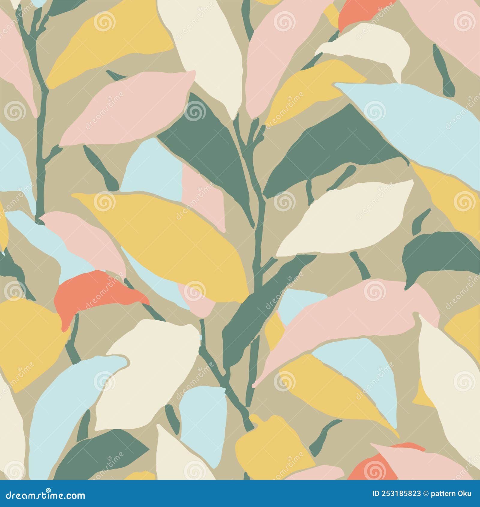 Vector Contemporary Art Leaf Illustration Seamless Repeat Pattern Stock ...