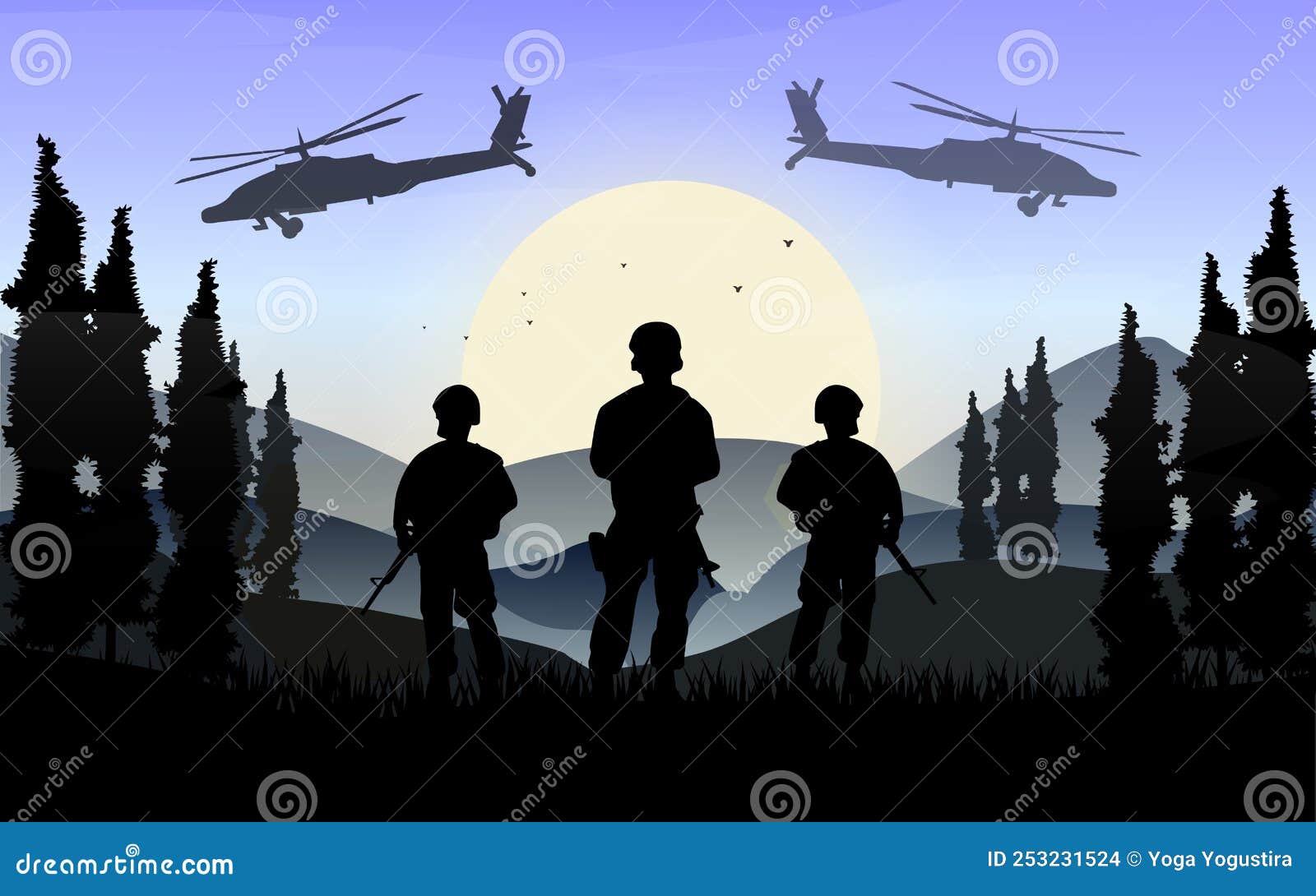 Mountain Landscape Army Force Flat Illustration Stock Illustration ...