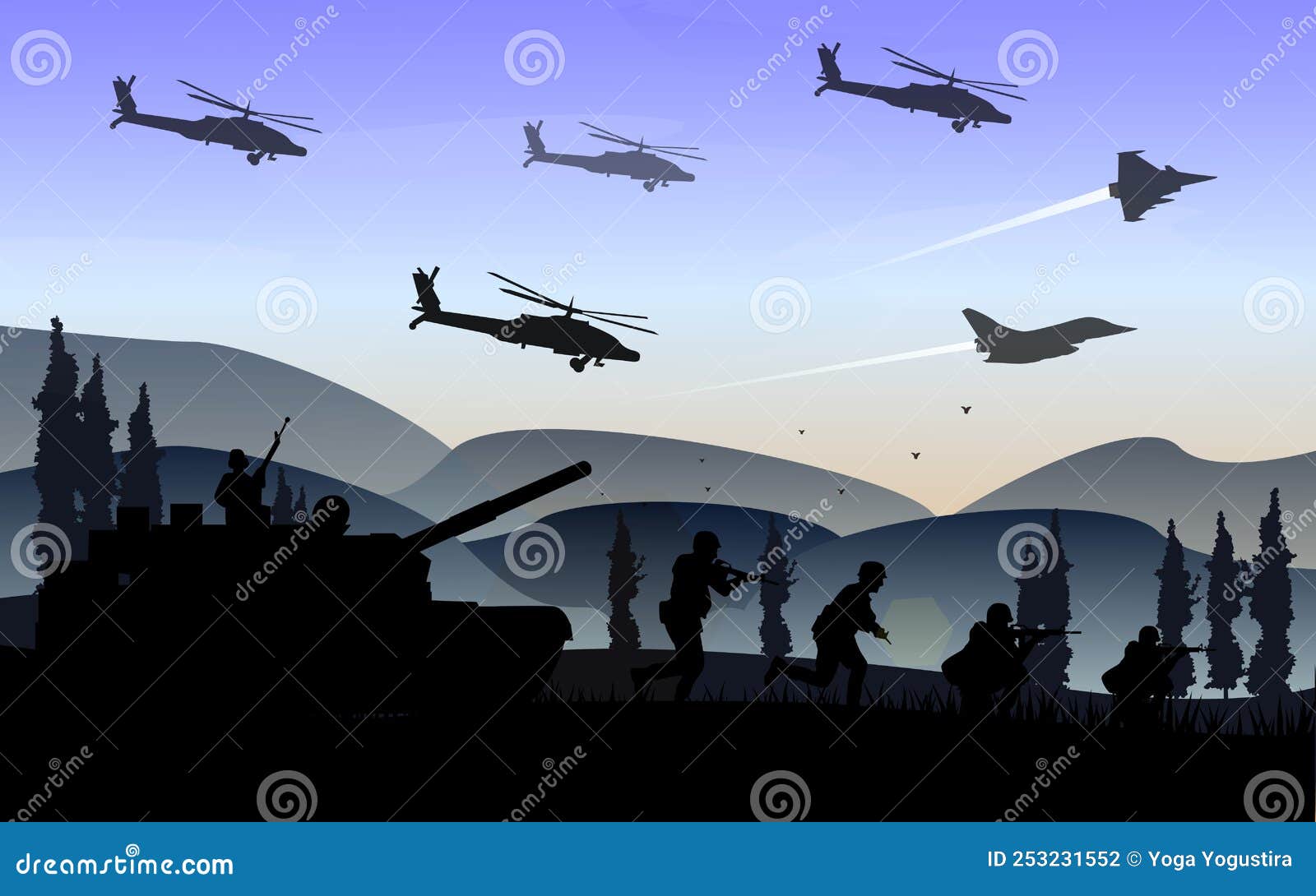 Mountain Landscape Army Force Flat Illustration Stock Vector ...