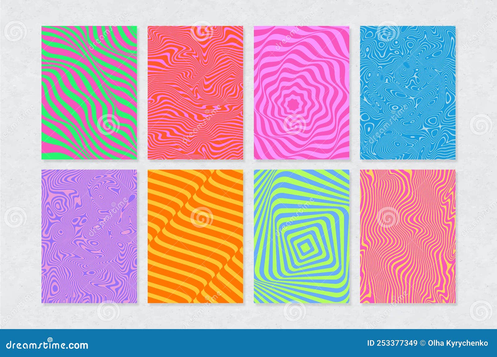 Collection of Y2K Backgrounds. Neon Acid Textures with Optical Illusion ...