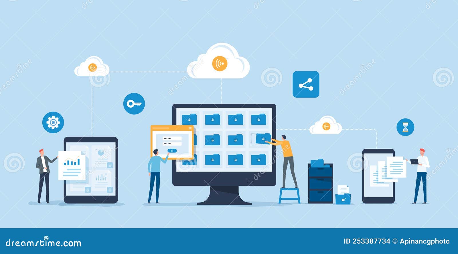 Flat Vector Business Technology Document Management System Storage ...