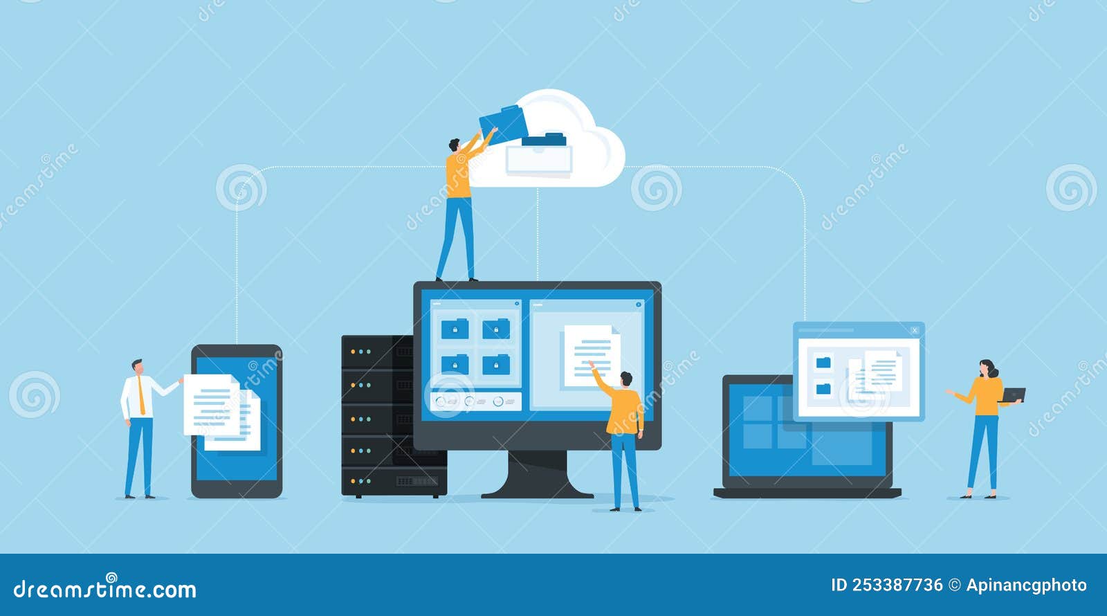 Flat Vector Business Technology Document Management System Storage Backup Concept and Cloud ...