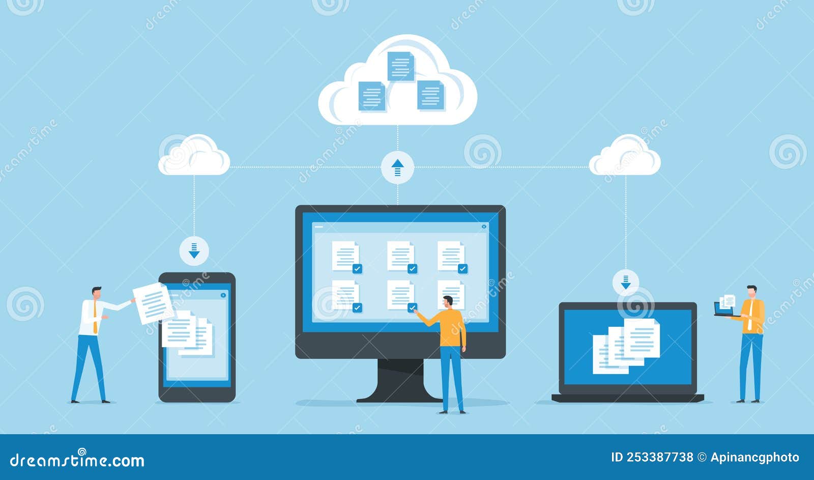 Flat Vector Business Technology Document Management System Storage Backup Concept and Cloud ...