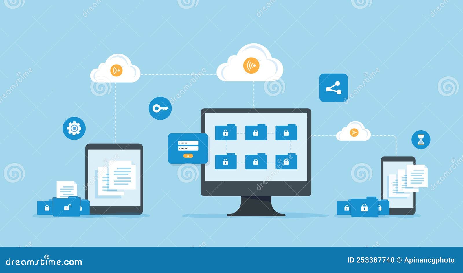 Flat Vector Business Technology Document Management System Storage Backup Concept and Cloud ...