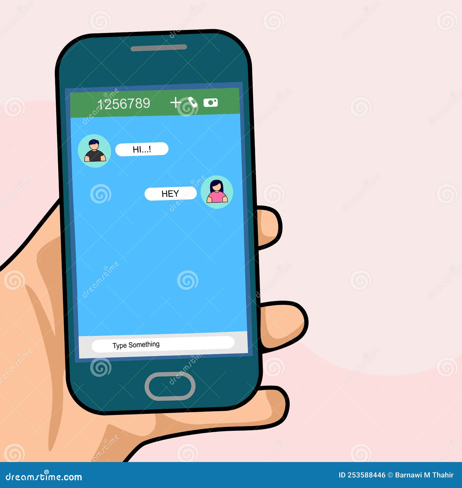 Hand Hold Phone Chat Icon Concept. Man Chatting with Girl on Smartphone ...