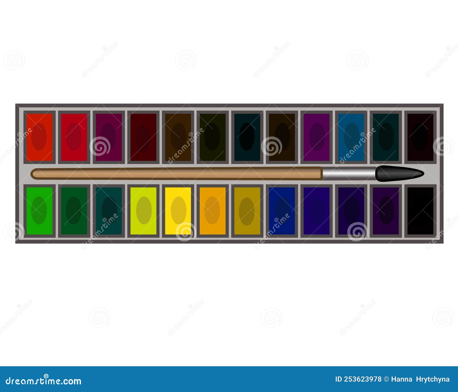 Watercolor Paint Box with Brush - Vector Full Color Picture. Art ...