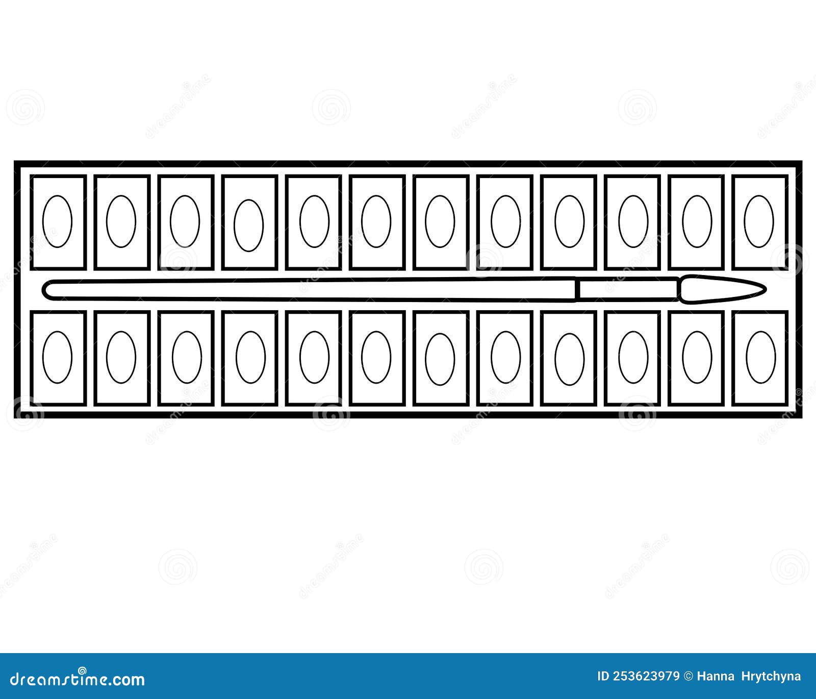 Watercolor Paint Box with Brush - Vector Linear Picture for Coloring ...