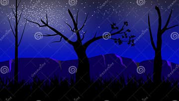 Dull trees at starry night stock illustration. Illustration of trees ...