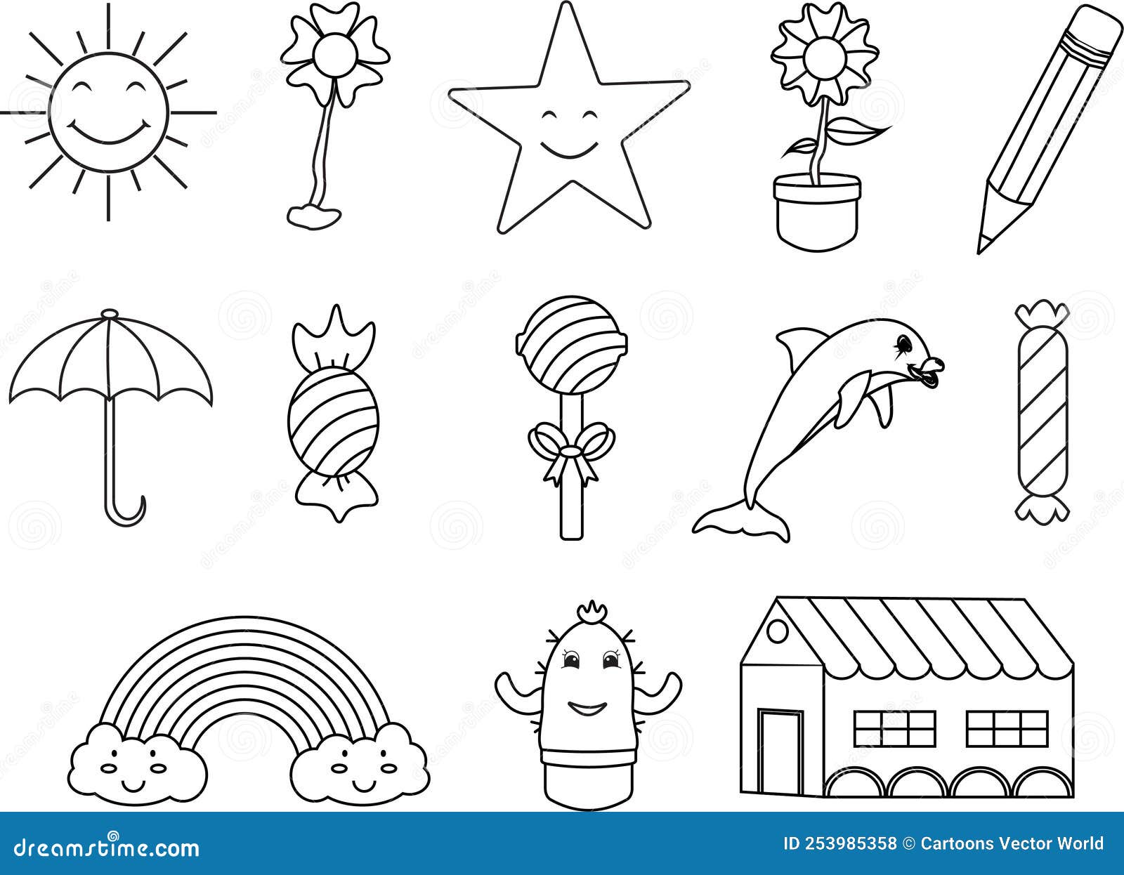 Cute Things Coloring Page Different Isolated Element on the White ...