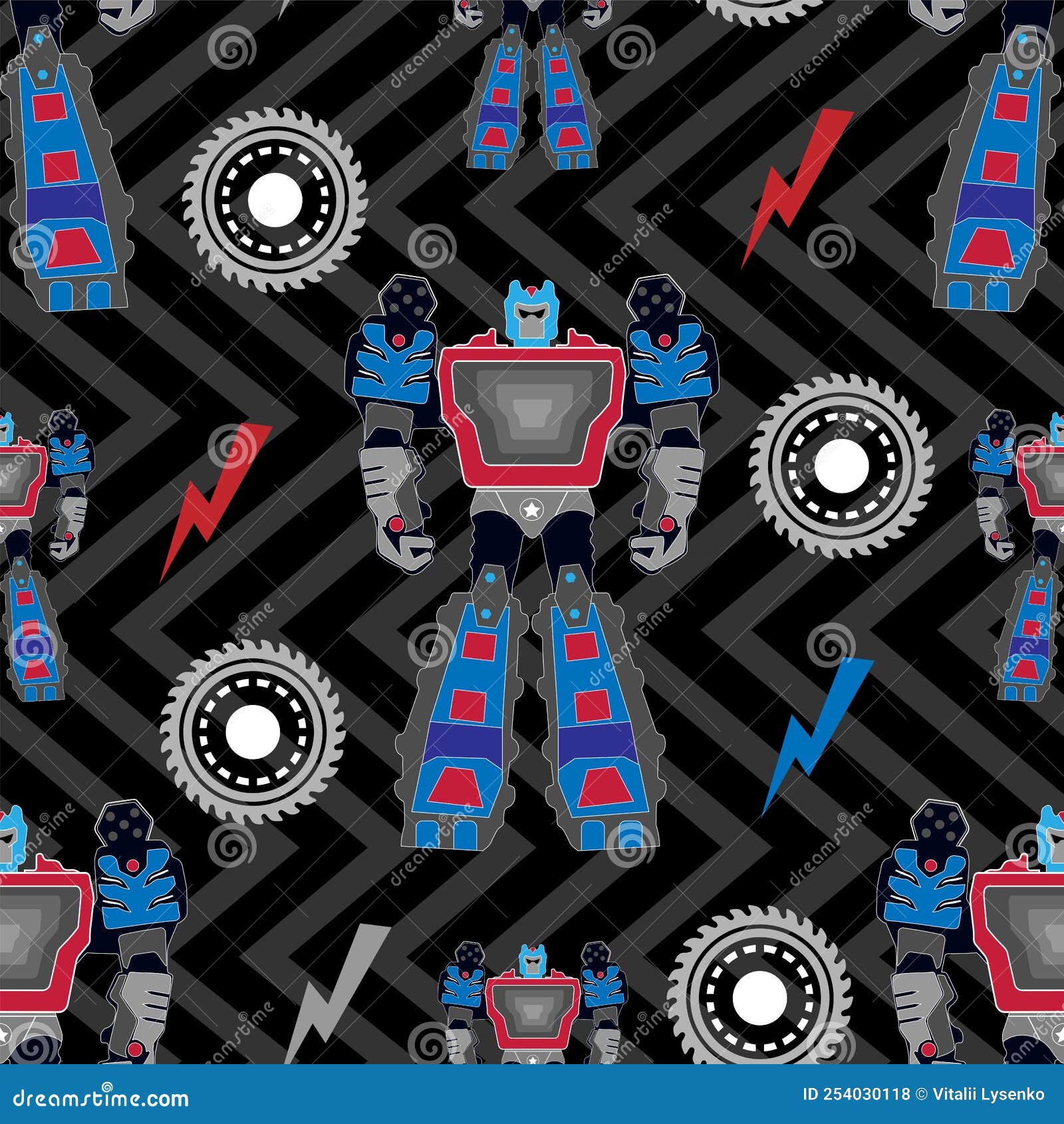 Pattern for Guys with Robots, Geometric Elements and Lightning Stock ...