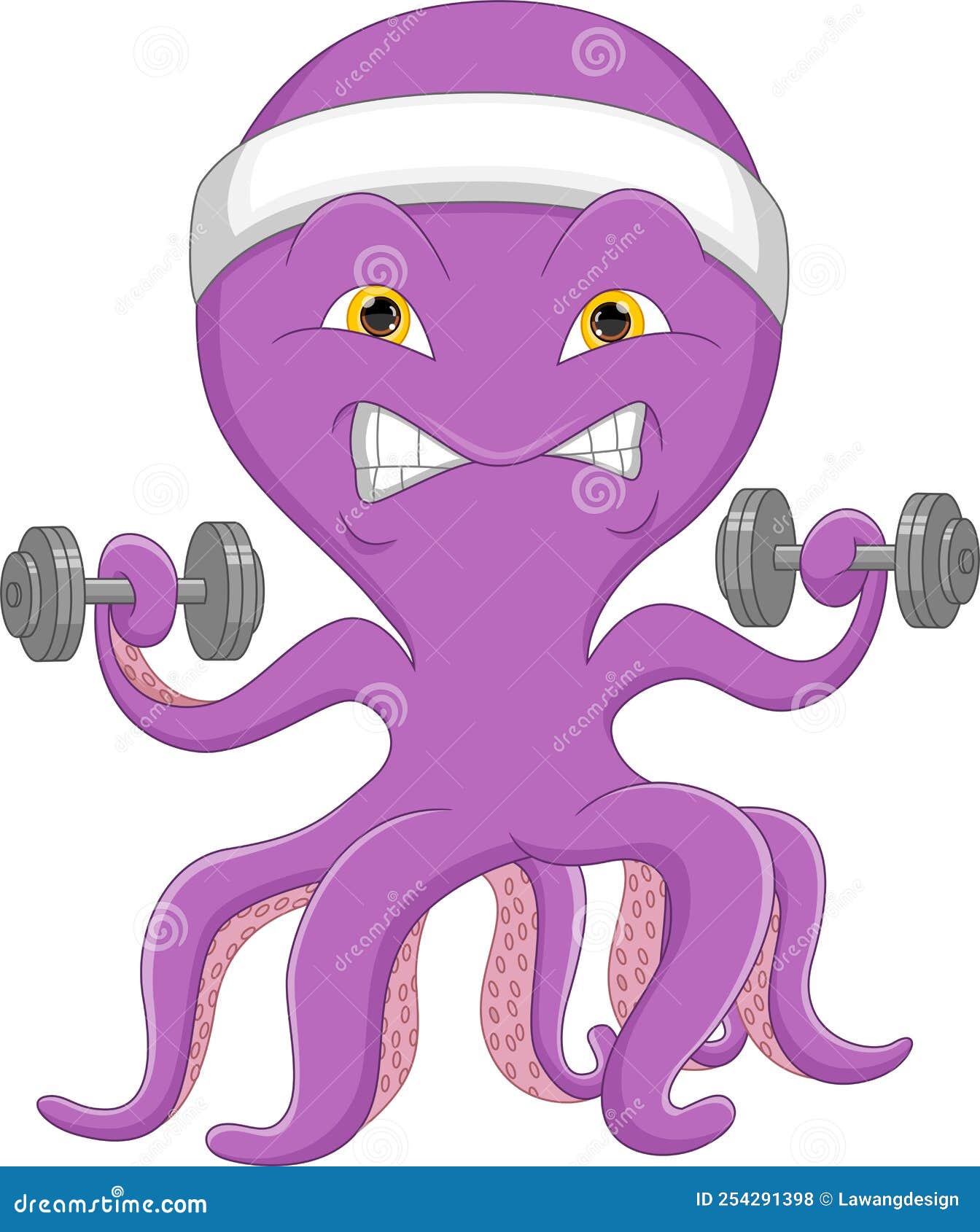 Cartoon Cute Octopus Exercise with Dumbbells Stock Vector ...