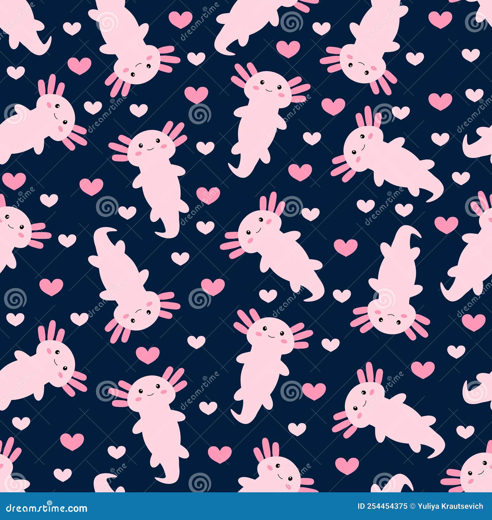Cute Cartoon Axolotl. Seamless Pattern Stock Vector - Illustration of ...