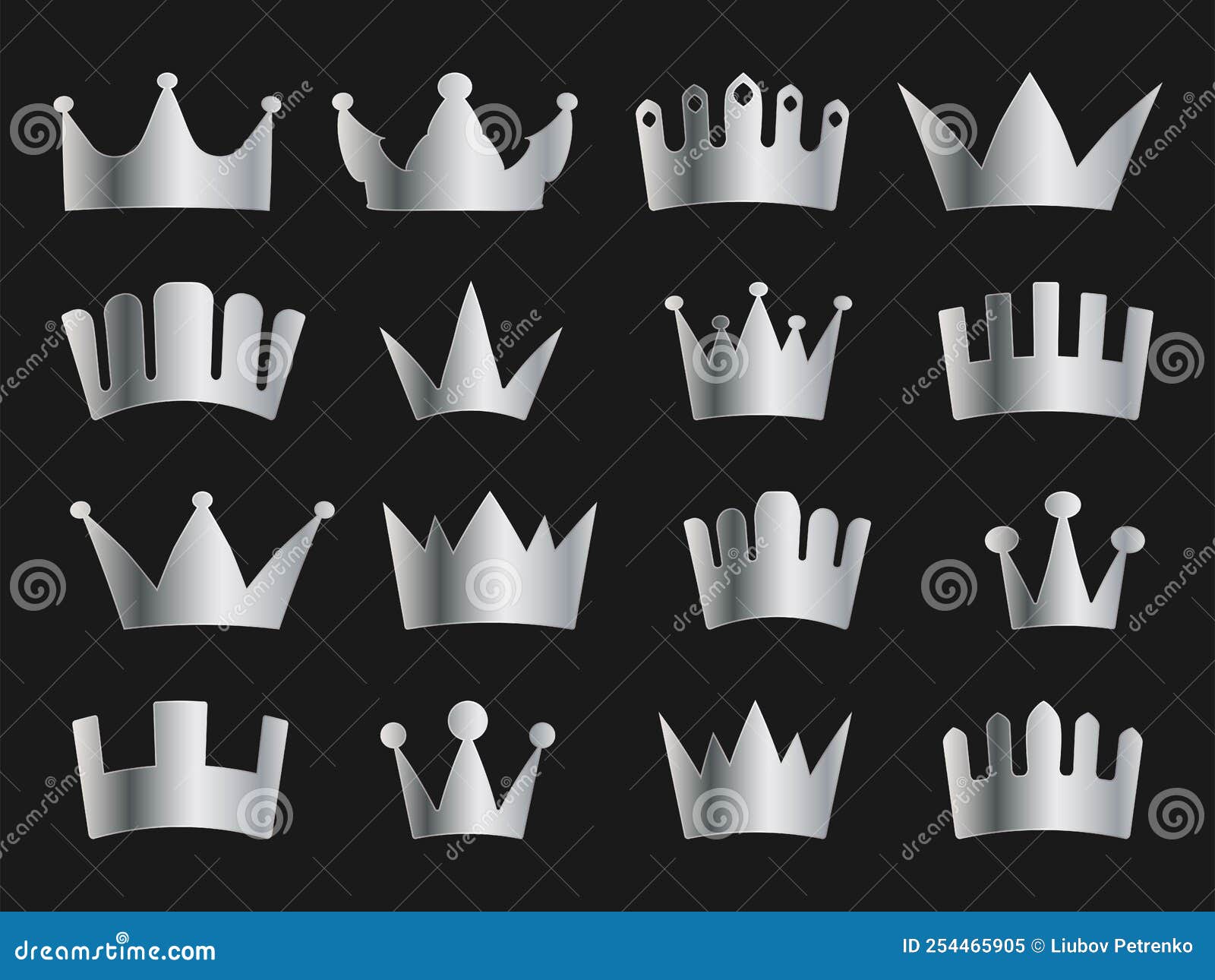 Set of Silver Crown Icon stock vector. Illustration of flat - 254465905