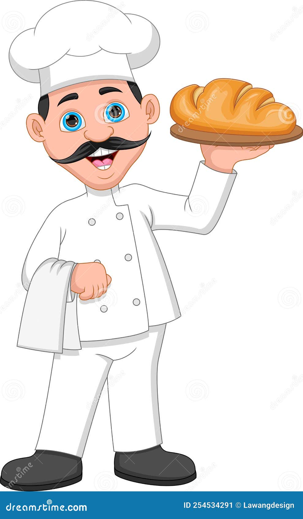 Chef with Bread on Tray Cartoon Stock Vector - Illustration of gourmet ...