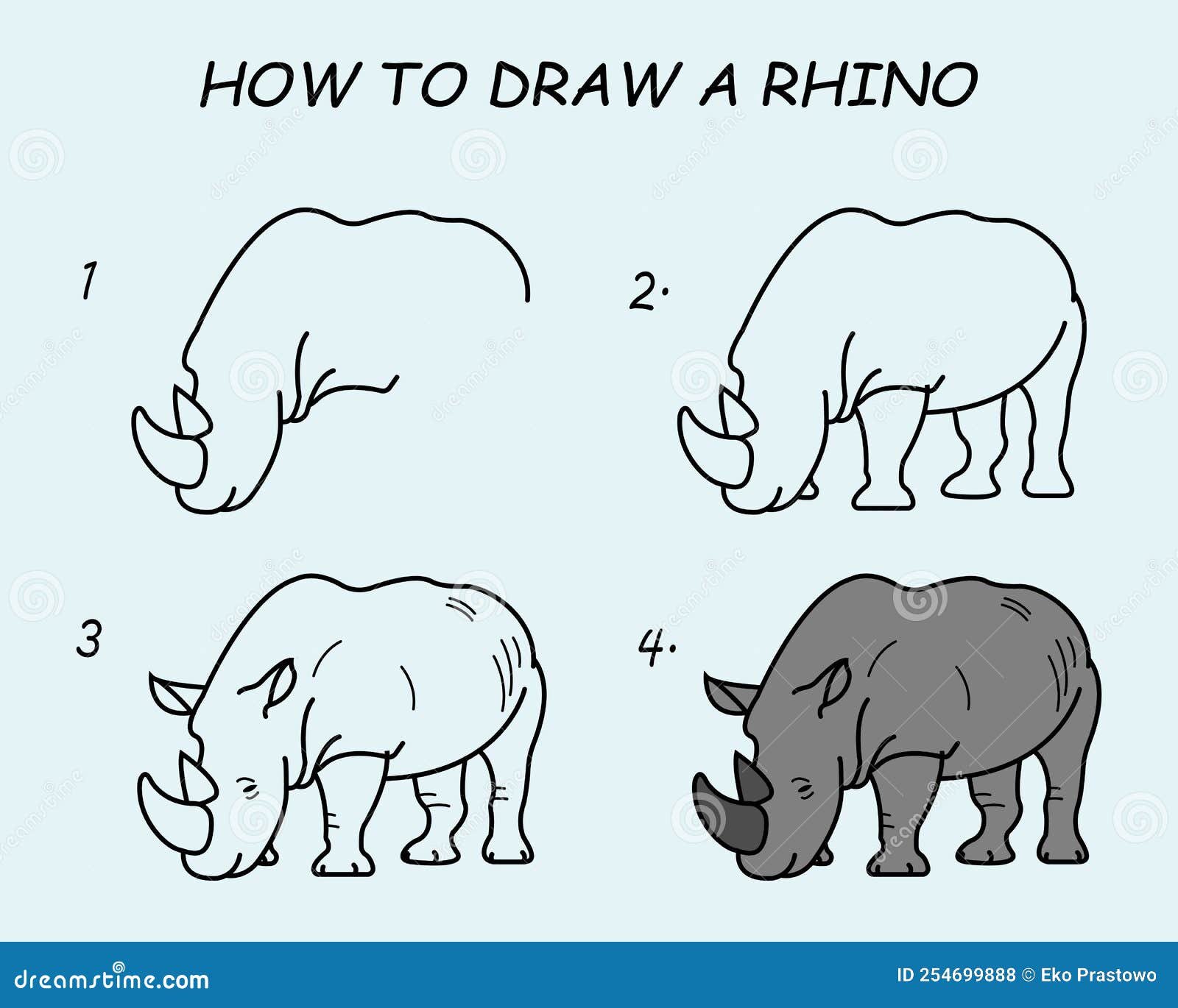 Step By Step To Draw A Rhino. Drawing Tutorial A Rhino. Drawing Lesson ...
