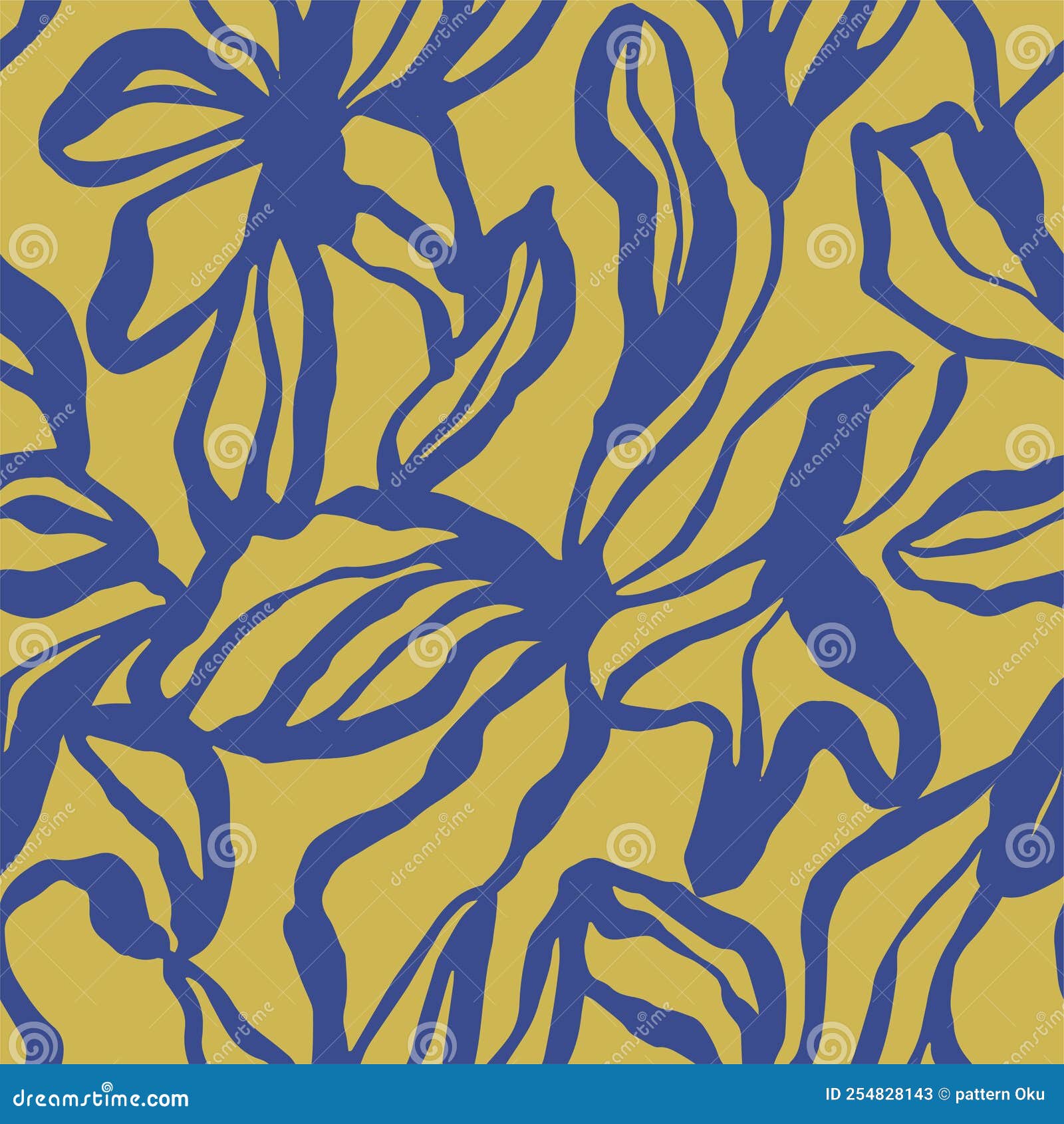 Vector Abstract Flower and Leaf Brush Artwork Seamless Repeat Pattern ...