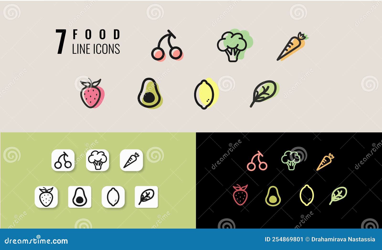 Food line icons stock vector. Illustration of lemon - 254869801
