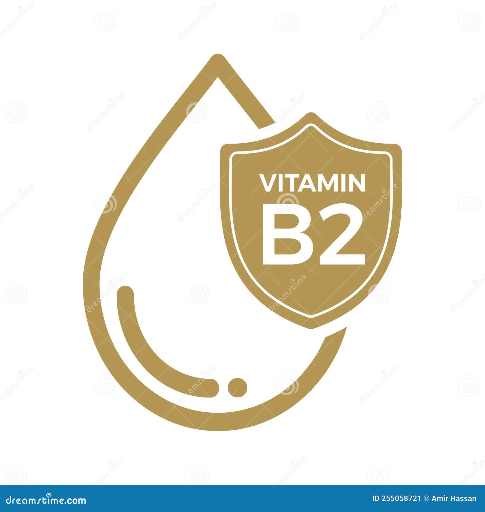 Vitamin B2 Icon Logo Golden Drop Shield Protection, Medical Background ...