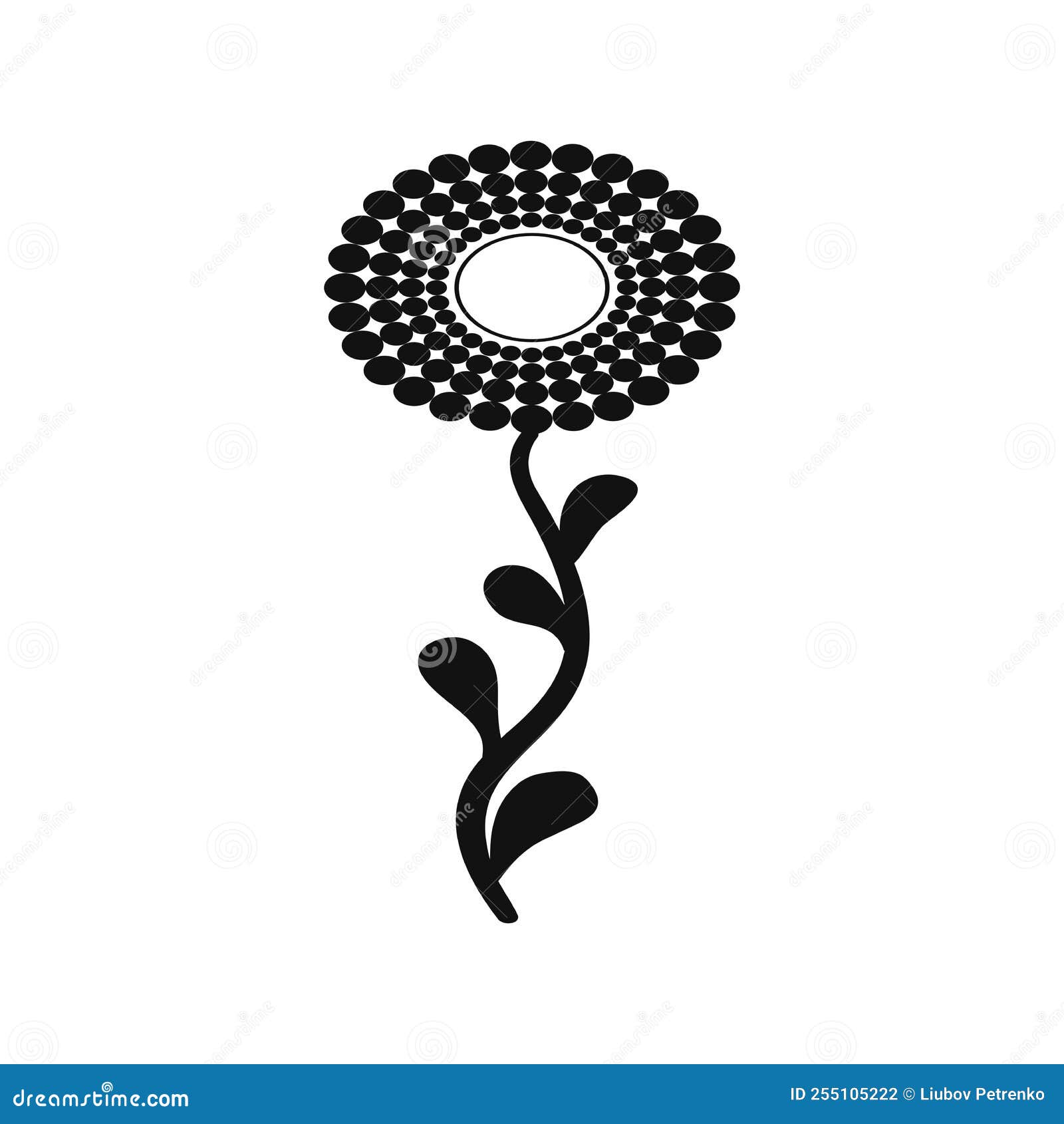Black Flower and Leafs on White Background Stock Vector - Illustration ...